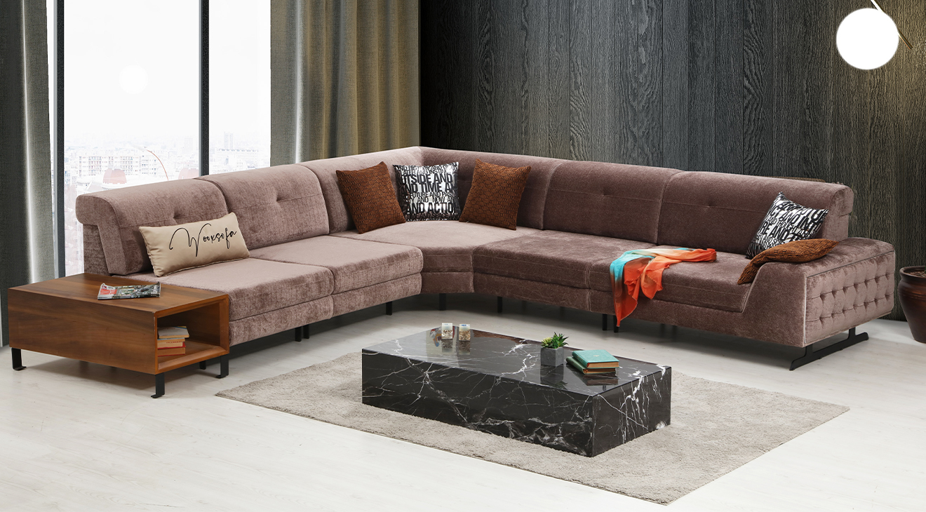 Lena Siyah Metal Ayaklı Köşe Koltuk Takımı | Mobilyamevime